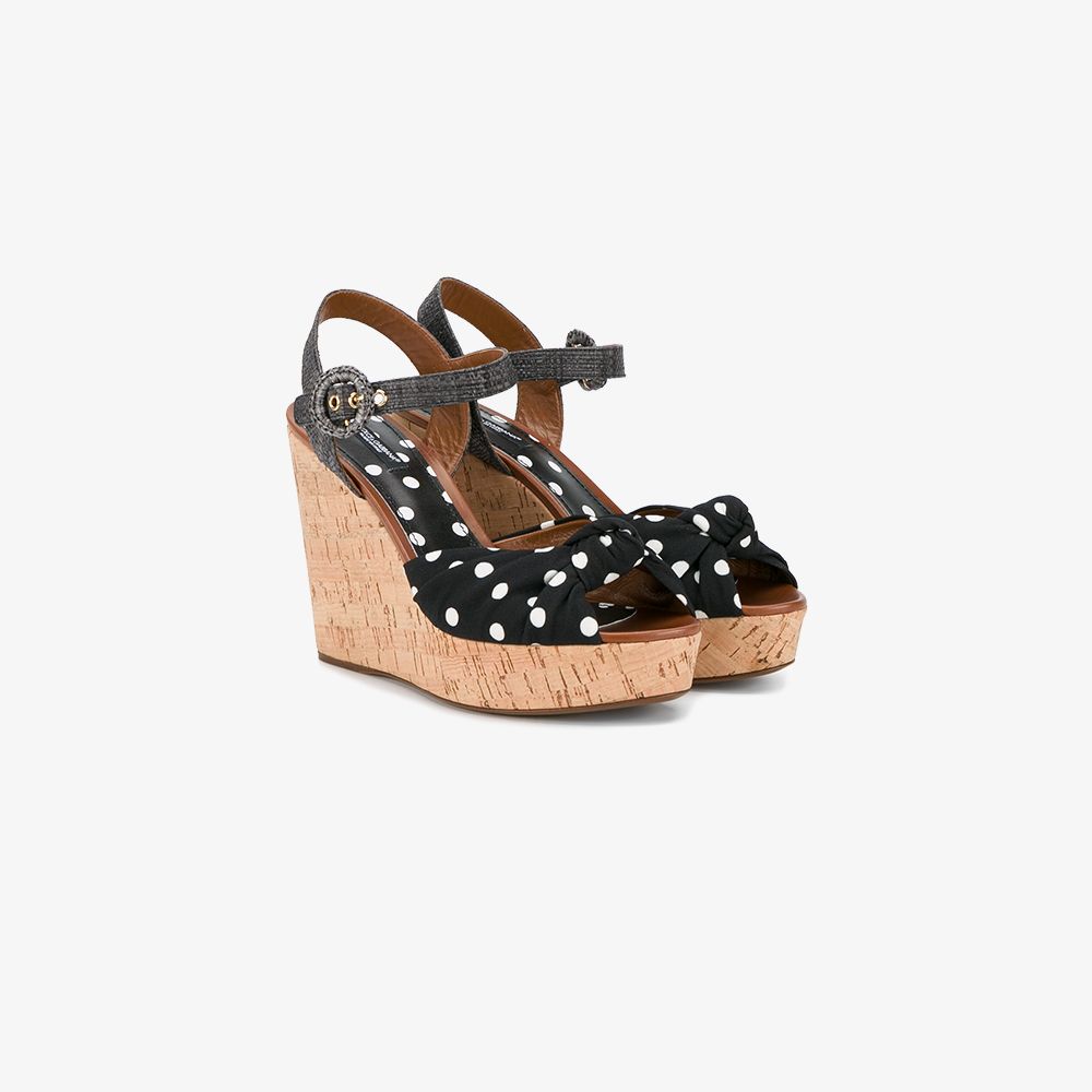 Dolce And Gabbana Polka Dot Wedge Sandals Browns