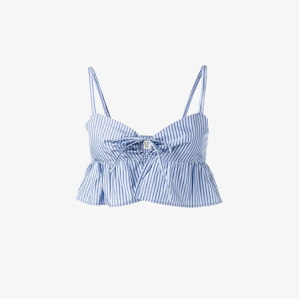Maryam Nassir Zadeh Playa Stripe Ruffle Crop Top Browns